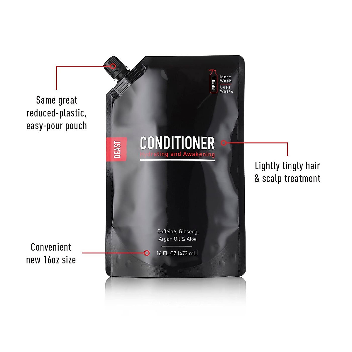 Beast Hydrating Hair Conditioner 16oz pouch + Reusable Durable Aluminum Beast Bottle 16oz