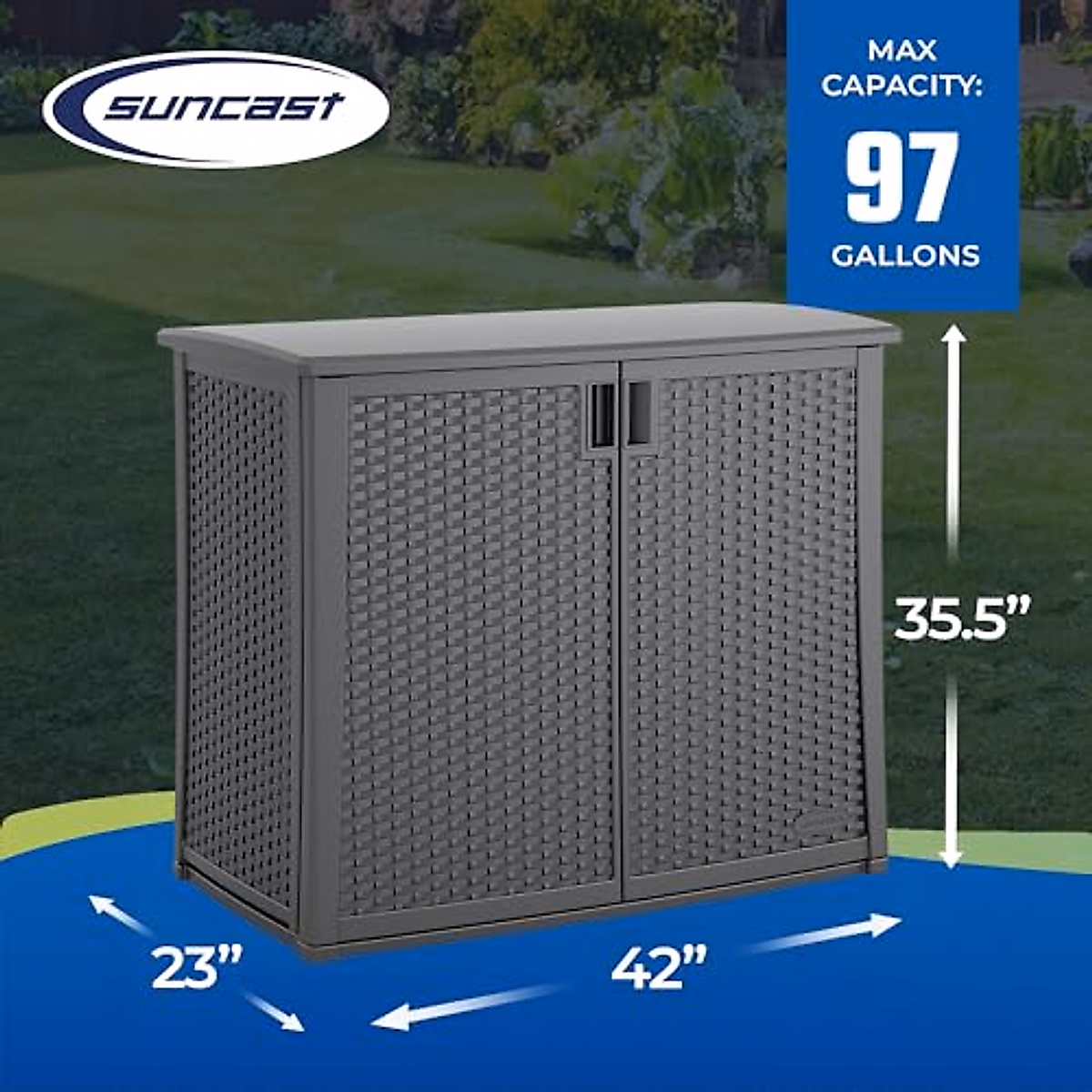Suncast Lockable Outdoor Cabinet Storage for Patio, Garden and Backyard, 97 Gal, Cool Gray