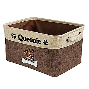 MALIHONG Custom Foldable Storage Basket with Cute Dog Australian Shepherd Collapsible Sturdy Fabric Bone Pet Toys Storage Bin Cube with Handles for Organizing Shelf Home Closet, Brown and White