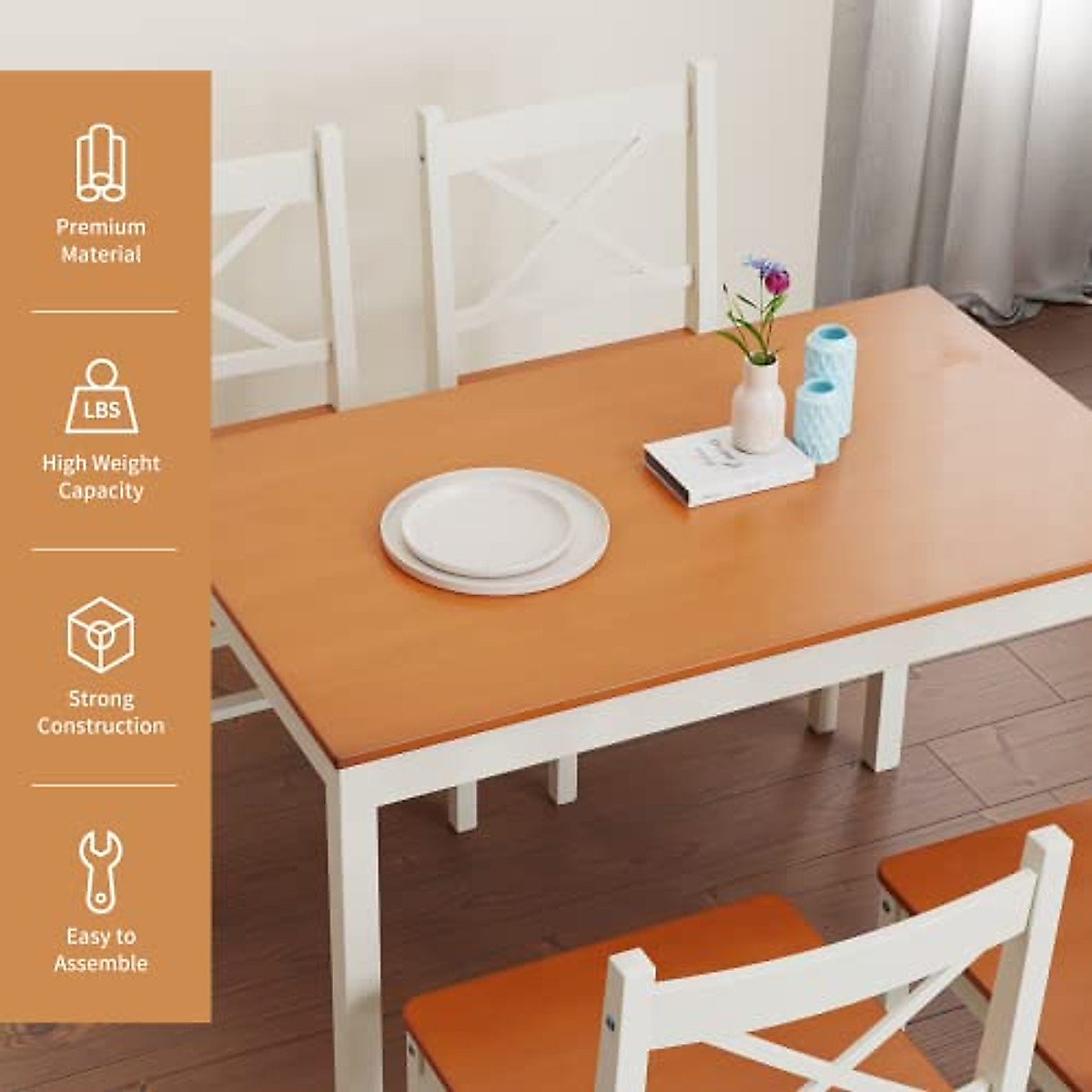 5-Piece Dining Table Set for 4 Person, Kitchen Dinner Table and 4 Chairs (Natural)