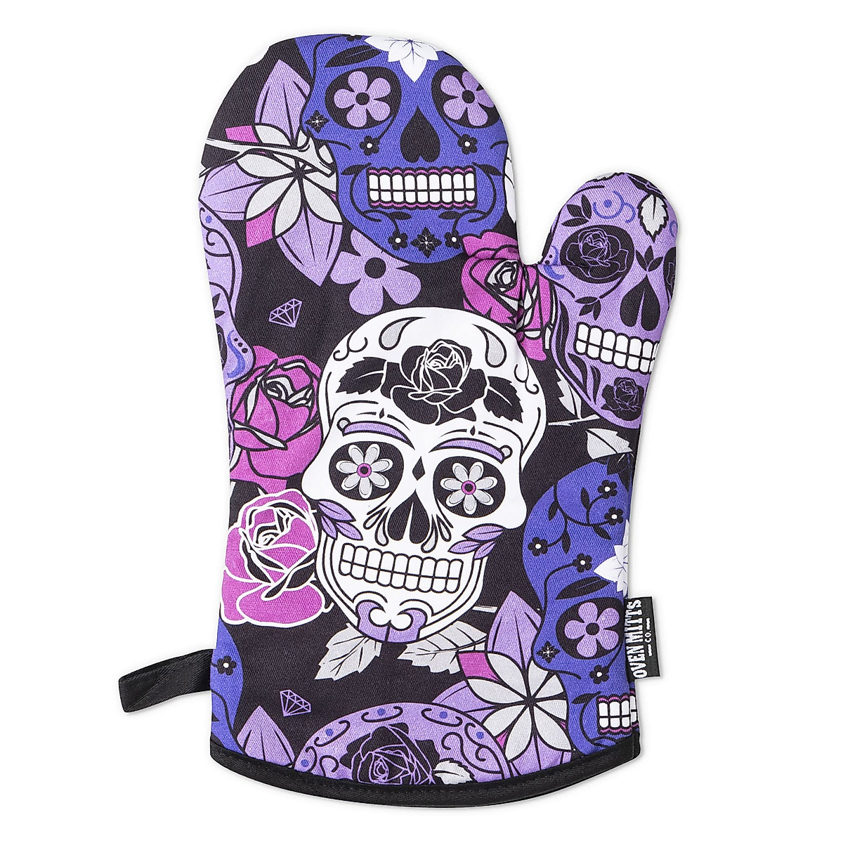 Oven Mitts Co. Sugar Skull Purple, Oven Mitts and Pot Holder 3pcs Set, Insulated, 100% Cotton