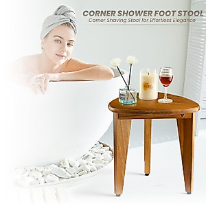 BLUEWEST Shower Foot Stool for Shaving Legs, Acacia Wood Shower Foot Rest, Bathroom Foot Step Stool for Inside Shower, Shower Bench, Corner Shower Stool for Small Shower Spaces (Natural Acacia)