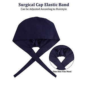 SATINIOR Womens 5 Pieces Bouffant Buttons Sweatband Adjustable Tie Back Cap, Navy Blue, Medium