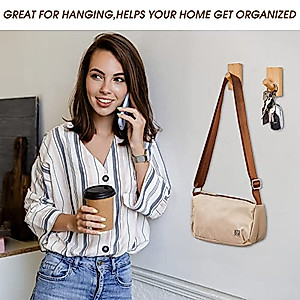 8 Pieces Wood Wall Hooks Hat Rack Decorative Wooden Coat Hooks Wall Mounted Heavy Duty Beech Coat Hangers for Wall Single Adhesive Backpack Hanger for Bathroom Hanging Hat Towel Key, Rectangle, 30lbs