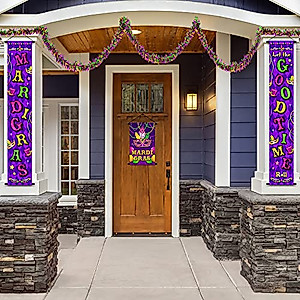 Mardi Gras Decorations, Mardi Gras Hanging Backdrop Banner, New Orleans Themed Party Welcome Porch Sign, 16.4 FT Mardi Gras Glittering Tinsel Garland, Carnival Party Wall Decor for Parade Masquerade