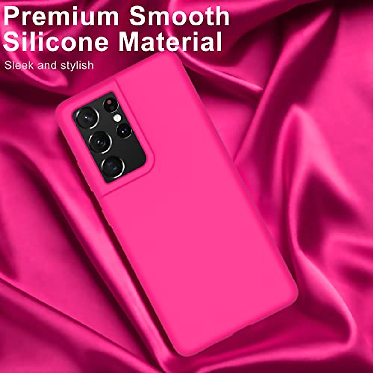DEENAKIN for Samsung Galaxy S21 Ultra Case Silicone,Silky Smooth Flexible Gel Rubber Bumper Cover with Soft Microfiber Lining Slim Fit Protective Phone Case for Samsung Galaxy S21 Ultra Hot Pink