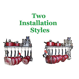 30" Wall mounted pots and pans rack. Pot holders wall shelves with 12 hooks. Kitchen shelves wall mounted with wall hooks. Kitchen storage pot holder pot rack. Pot pan organizer. Pot Pan rack.