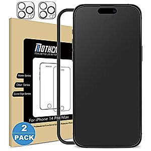 Mothca [2+2 Pack Matte Glass Screen Protector for iPhone 14 Pro Max with Camera Lens Glass Protector Anti-Glare & Anti-Fingerprint Tempered Glass Clear Film Bubble Free Case Friendly Smooth as Silk