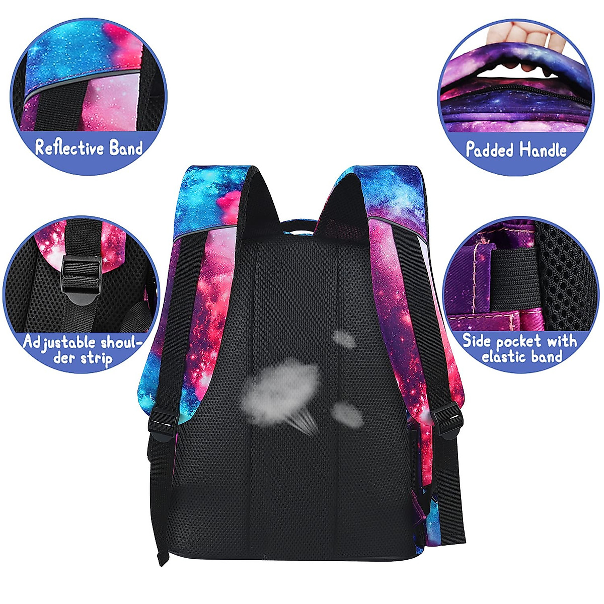 E-Clover Backpack for Girls Kids Galaxy Backpacks Purple Space Bookbags School Bag with Galaxy Lunch Box Set Valentines Day Gifts