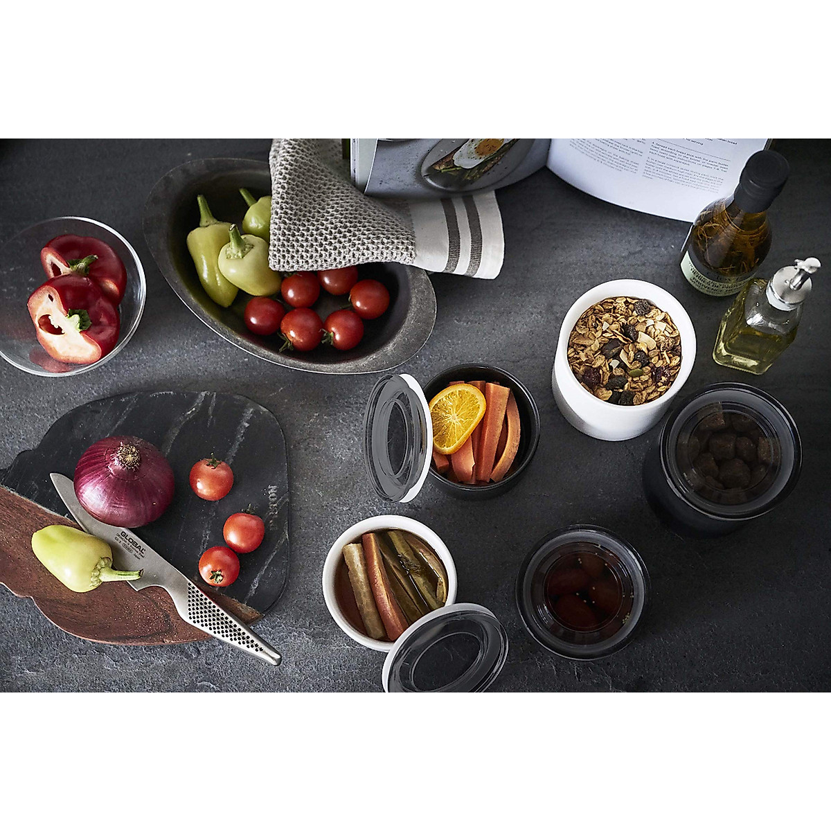 YAMAZAKI Home Tower Ceramic Food Storage Contrainers/Canisters With Airtight Lid - Large - 2.1 Cups, 500 Milliliters