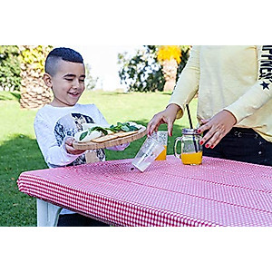 TopTableCloth Table Cover Red & White Checkered tablecloths Elastic Corner Fitted Rectangular Folding Table 6 Foot 30" x 72" Table Cloth Waterproof Vinyl Flannel Plastic Tablecloth for Camping Picnic