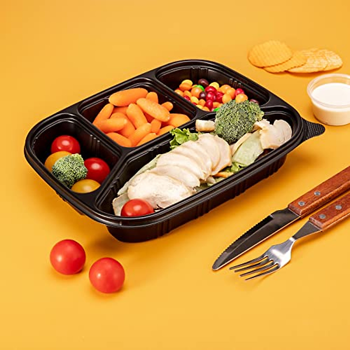 OTOR Meal Prep Containers 34oz Bento Boxes 4 Compartments with Clear Airtight Lids Food Storage lunch box Stackable Travel Containers 15 Sets BPA Free Dishwasher,Microwave,Freezer Safe