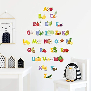 DECOWALL DS-8031 Fruit and Vegetable Alphabet Kids Wall Stickers Wall Decals Peel and Stick Removable Wall Stickers for Kids Nursery Bedroom Living Room (Small) décor