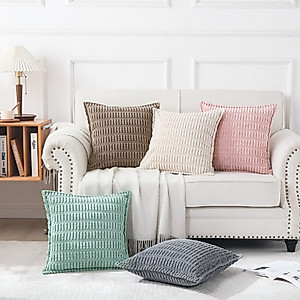 Set of 2 Decorative Throw Pillow Covers 18x18 Inch for Living Room Couch Bed Sofa, Boho Striped Corduroy Square Cushion Case Farmhouse Home Decor, Pink