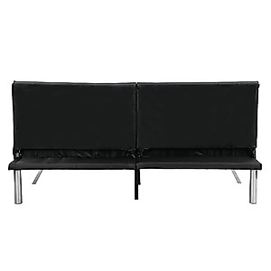Penifun Convertible Folding Futon Sofa Bed Sleeper Couch for Living Room PU Leather Upholstered Loveseat, Solid Wood Frame/Stainless Leg, Black