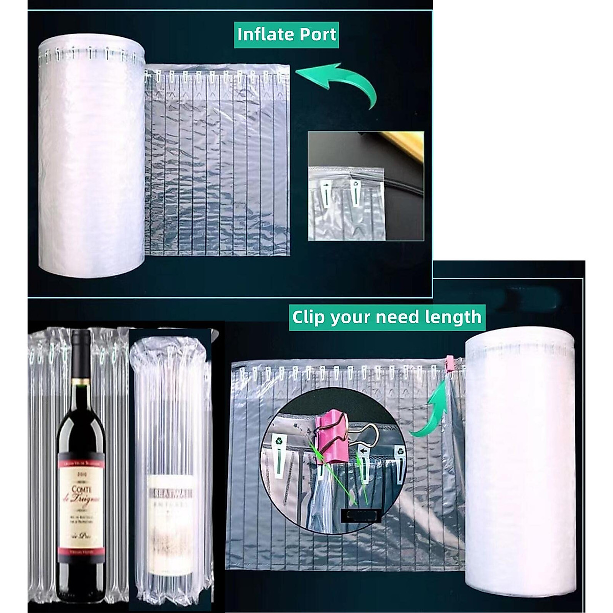 Bubble Cushioning wrap Roll Packing - 11.8in x164feet Inflatable Bubble Column Wrapping Roll with Free Pump for Packing Material Moving Shipping Supplies, Wine Bottle Protector Bag