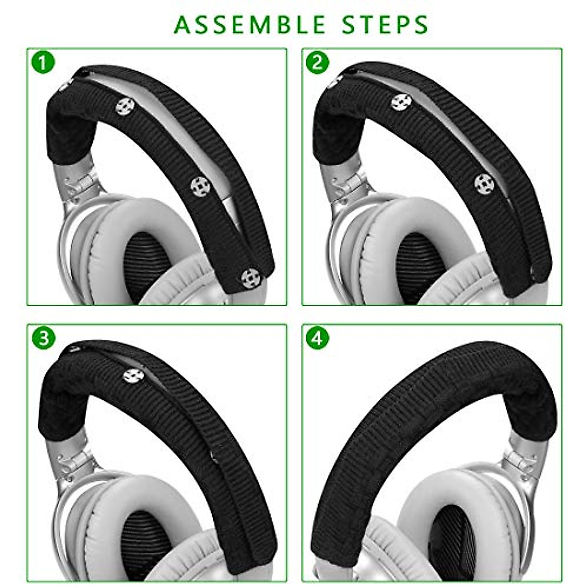 Geekria Knit Fabric Headband Cover Compatible with Bose QC35 II, QC25, QC15, QC2 Headphones, Head Cushion Pad Protector, Replacement Repair Part, Sweat Cover, Easy DIY Installation (Black)