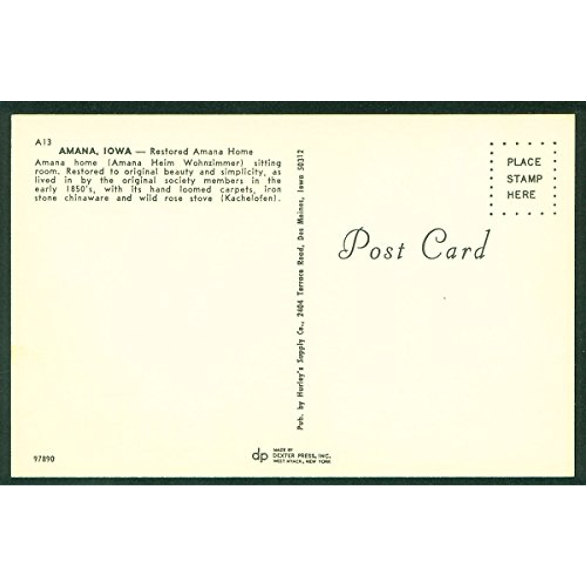 Restored Amana Home Iowa Sitting Room Interior IA Vintage Postcard