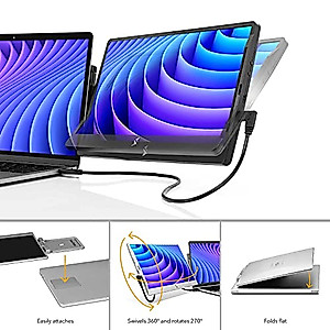 SideTrak Swivel 14” Patented Attachable Portable Monitor for Laptop | FHD TFT Laptop Dual Screen | Mac, PC & Chrome Compatible | Fits All Laptops | Powered by USB-C or Mini HDMI (Light Silver)