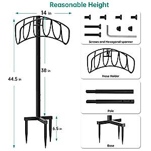ANIDEER Garden Hose Holder Detachable Metal Hose stand, Water Hose Stand Hanger for Outside Freestanding, Heavy Duty Hose Storage Stand for Outdoor Lawn & Yard, Black