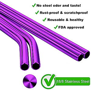 Vannise Stainless Steel Boba Straws, 6 Pack 8.5'' & 10.5'' Long Straws x 0.5'' Diam Wide Mouth Straw, Reusable bubble tea Straws & smoothie Straws for Homemade Thick Drinks, Purple Metal Straw