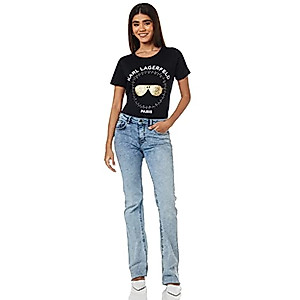 Karl Lagerfeld Paris womens Short Sleeve Sequin Sunglass Tee T Shirt, Sequin Sunglass Black, Medium US