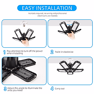 LED Garage Light 2 Pack, Deformable Garage LED Light 360° Illuminator Ultra Bright, 100W 6500K LED Garage Ceiling Lights with 5 Adjustable Panels E26/E27 for Garage Basement Bay Workshop