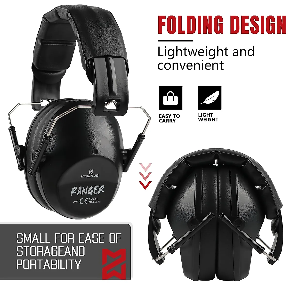 HEARMOR Shooting Ear Protection Earmuffs with Low Profile NRR 23 dB Noise Reduction Headphones for Gun Range and Hunting, Black