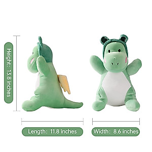 Darler Dinosaur Stuffed Animals for Kids 13.8 Inches Green Kawaii Dino Plushies for Toddler Cute Fluffy Plush Toy for Boys/Gilrs Squishy Soft Toy for Baby Gift for Birthday,Baby Shower