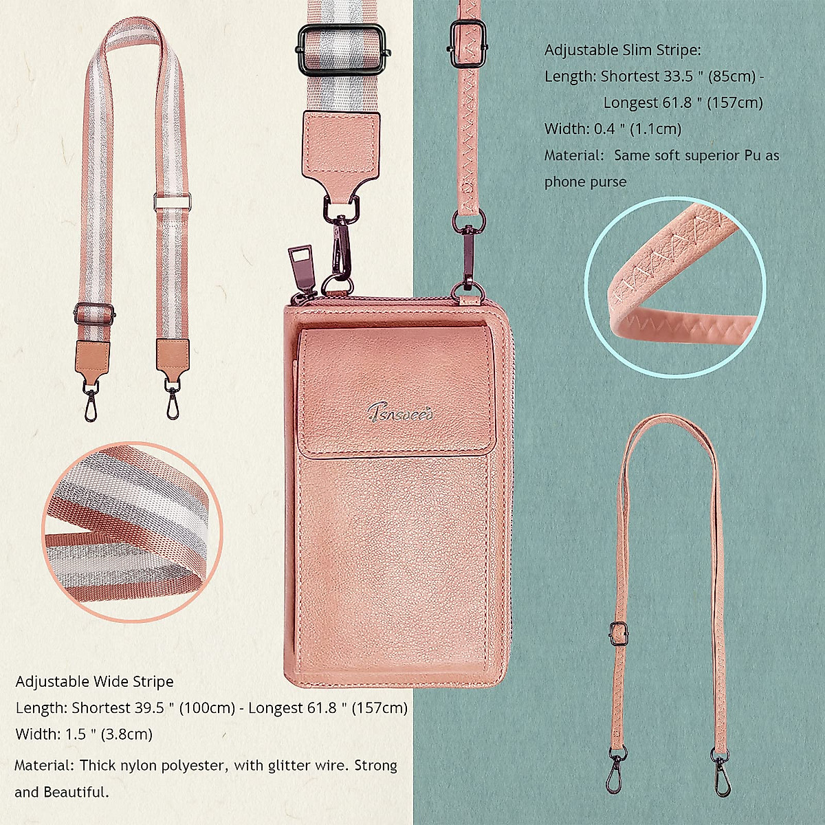 TSNSOEEO Small CrossBody Cell Phone Purse Wallet, Mini Shoulder Bags for Women Wide Straps