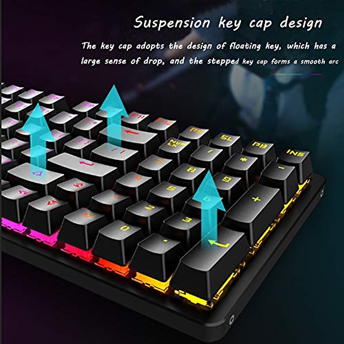 Mechanical Gaming Keyboard Compact 98 Key， Red Switches ， Custom Made chip Computer Keyboard -USB Connection Multi-Color Rainbow programmable RGB with Red Switches,for Windows PC Gamers