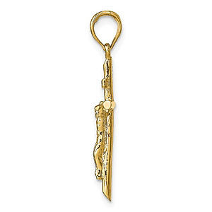 Solid 14k Yellow Gold Stick Style Cross Pendant Crucifix Charm Small - 1" Height
