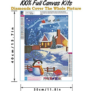 Yonmlenm Christmas Night Diamond Art Kits-Adult DIY Snowman House Round Dot Diamond Art Kits,Suitable for Gift Home Bedroom Living Room Wall Decoration(12×16)