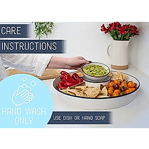 NAT & Jules Wood Partitions Matte White 16 inch Metal Enamel Divided Chip and Dip Tray