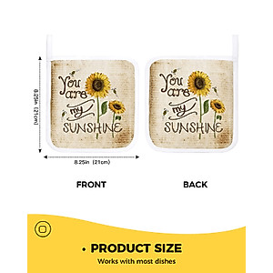 Pot Holder Set of 2 Sunflower Sunshine Bee Potholder Heat Proof Non-Slip Pot Holders,Yellow Flower on Retro Newspaper Hot Pads Potholders for Kitchen Cooking Baking BBQ