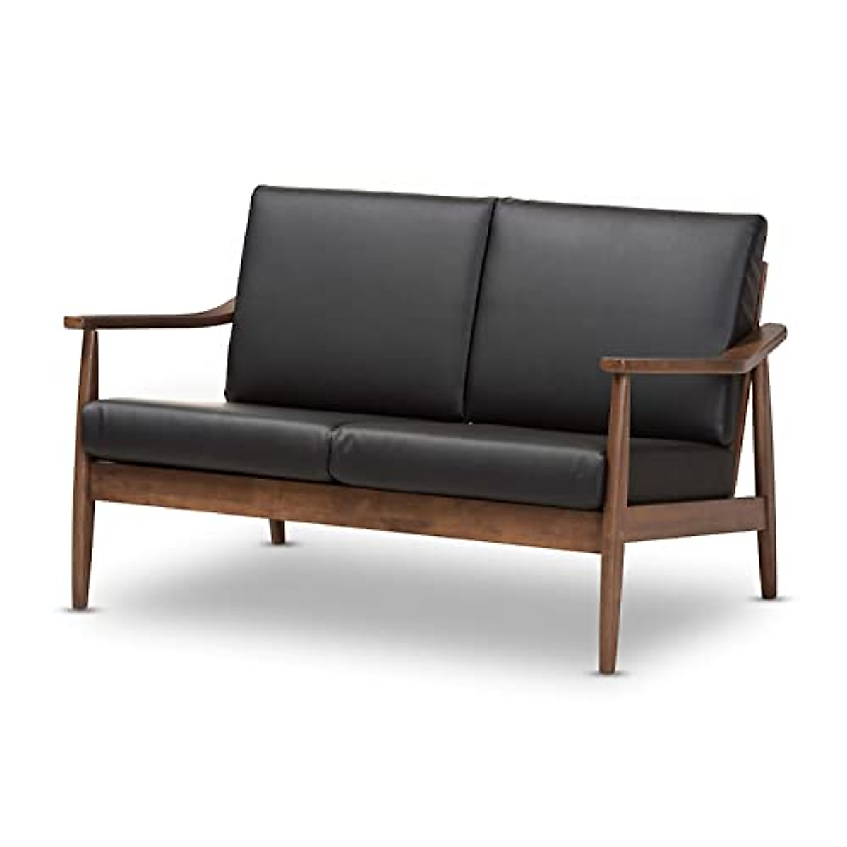 Baxton Studio Venza Faux Leather Loveseat in Black and Walnut Brown
