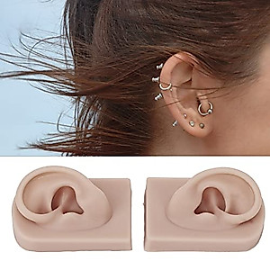 Silicone Ear Model, Simulated Human Skin Silicone Piercing Model 1 Pair Reusable Versatile for Salon for Teacher(Deep Skin Color)