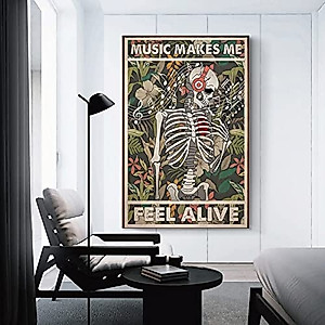 HAYOY Skull Music Poster, Flower Wall Music Art, Room Aesthetic Poster, Gothic Decor Canvas Print, Bedroom, Living Room, Music Studio Wall Decor Poster 12x18 Inches (Unframed)