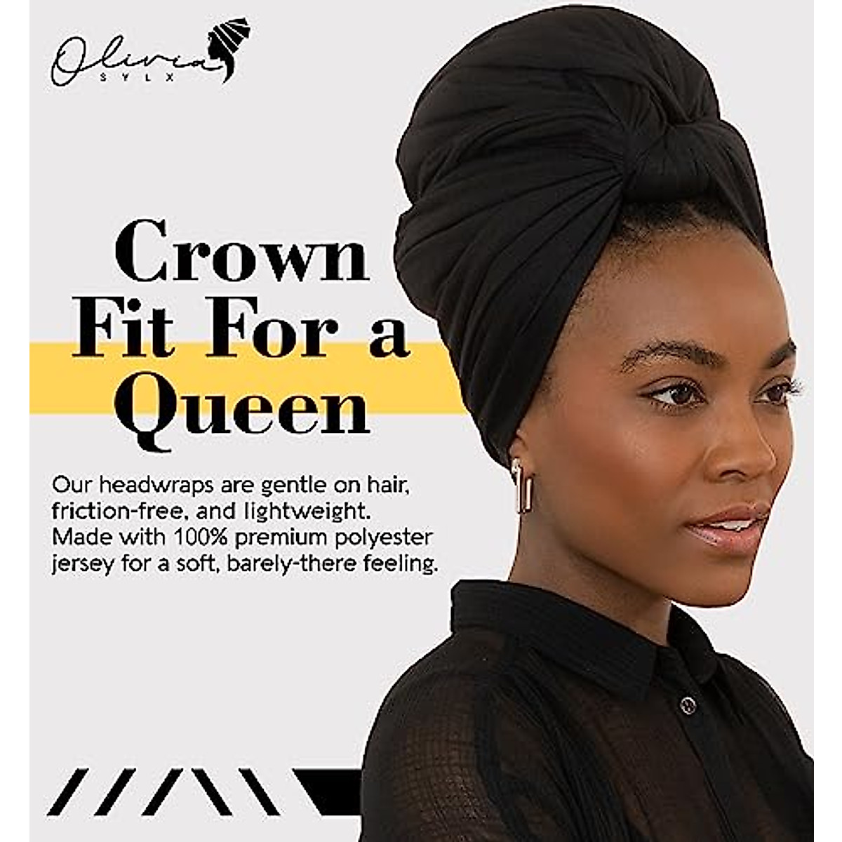 Olivia Sylx - African Head Wraps for Black Women - Jersey Scarfs for Women Headwrap - Hair Scarf for Black Women - Soft & Breathable - Black