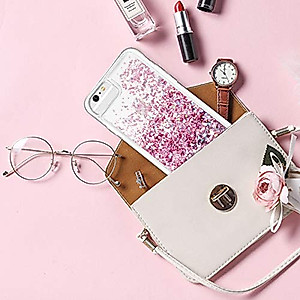 Caka Glitter Case for iPhone 6/6S/7/8 (4.7") with Tempered Glass Screen Protector - Floating Sparkle Liquid TPU - Rose Gold