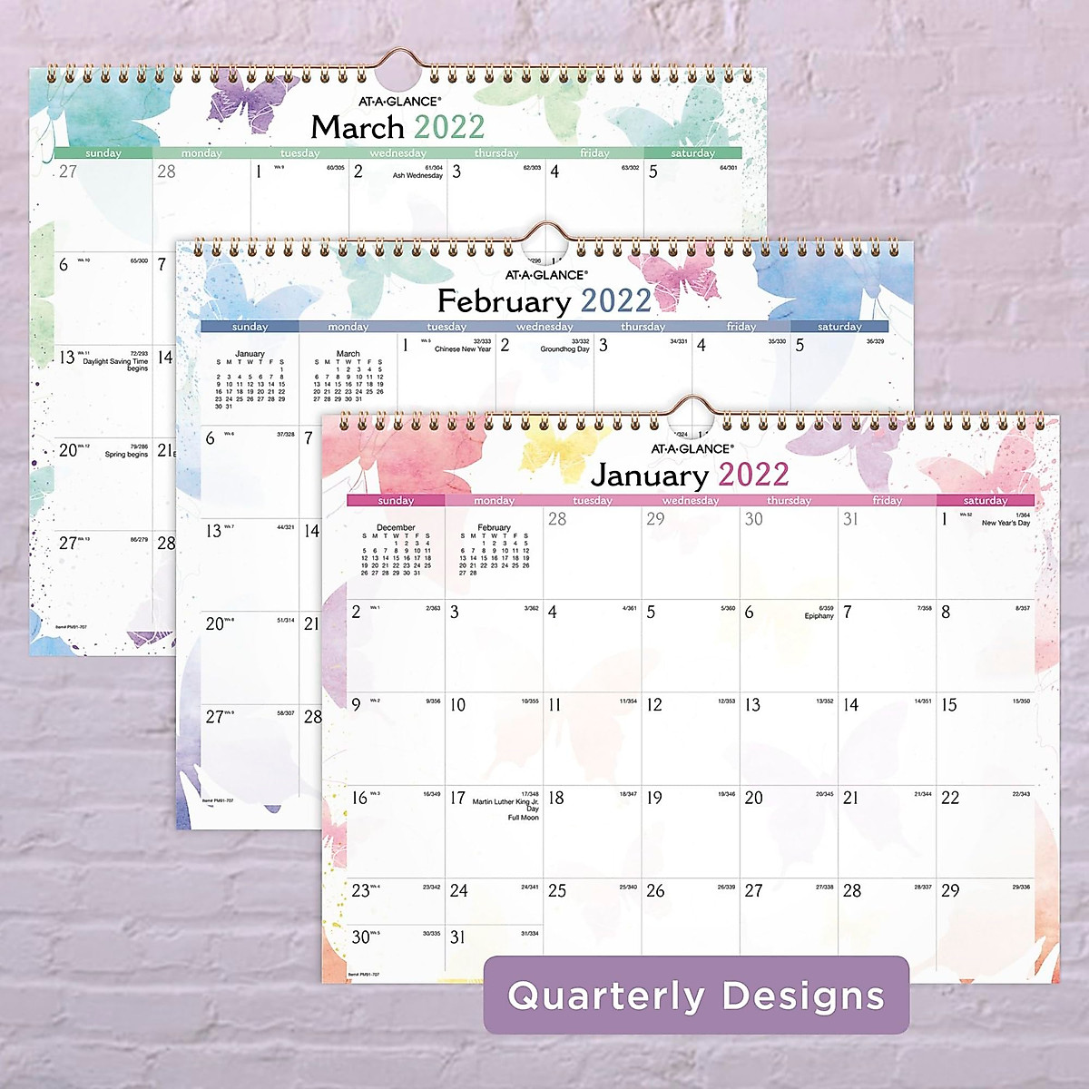 AT-A-GLANCE 2022 Wall Calendar by AT-A-GLANCE, 15" x 12", Medium, Monthly, Watercolors (PM91-707)