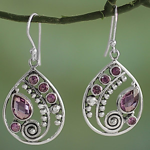 NOVICA Artisan Handmade Amethyst Dangle Earrings Sterling Silver from India Purple Birthstone [1.7 in L x 0.8 in W x 0.3 in D] ' Lilac Radiance'