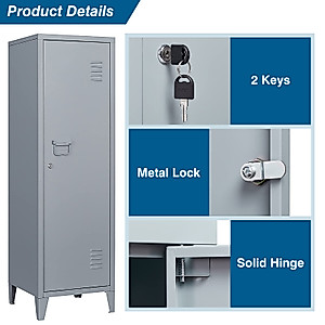 PEUKC Metal Storage Locker, 50" Tall Locker Storage Cabinet for Employees, 3-Tier Storage Cabinet Locker with Lock and Keys for School, Gym, Home, Office Staff (Retro, Assemble Required)