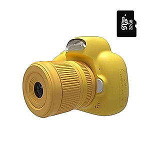 QSYY Children's Digital Camera, Birthday Gifts for Girls and Boys, 2.4-Inch IPS Screen, 32 Million Pixels, Camera with LED Flash, Including 32G Memory Card,Yellow