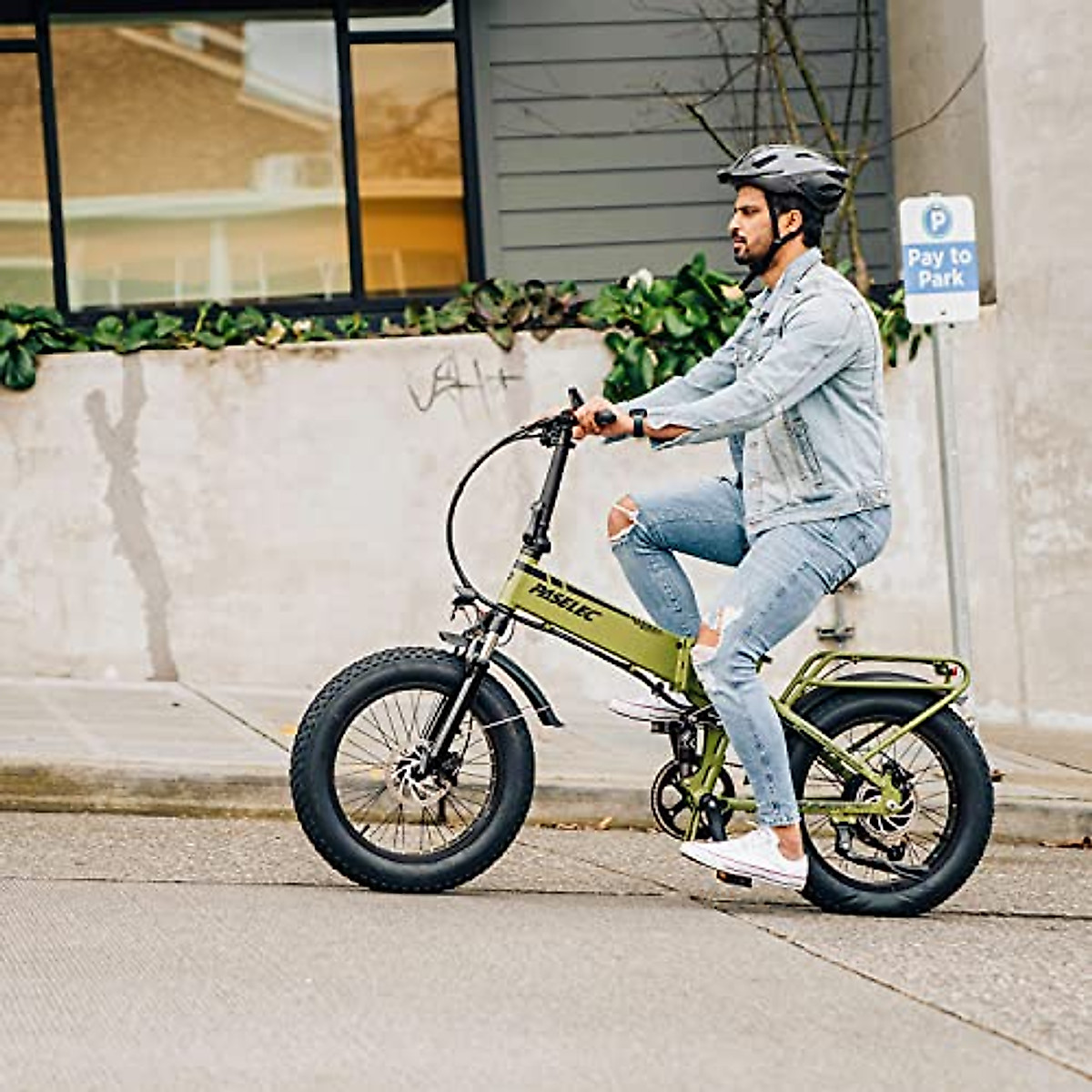 PASELEC Electric Bike Folding Electric Bicycle Mountain Ebike 20 * 4.0 Fat Tire Ebike, 14Ah Removable Battery, Shock Absorption,750w Motor, 3 Gears 8-Speed Disc Brakes, for Adults Men Women (Green)