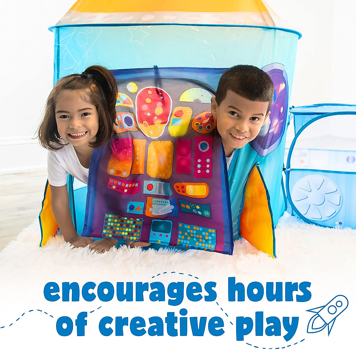 W&O Rocket Ship Play Tent with Tunnel, Ball Pit and Blast Off Button - Inspire Creative Play for Kids - Perfect for Indoor & Outdoor Adventures