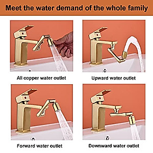 1440° Rotating Faucet Extender, 1080°+360° Large-Angle Splash Filter Faucet Aerator, with 2 Water Outlet Modes, Universal Brass Splash Filter Faucet Extension for Kitchen and Bathroom Sink, Golden