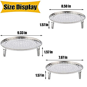 NRDBEEE Round Stainless Steel Rack 7.6" 8.5" 9.33" Inch Diameter Steaming Stand Canner Canning Racks Steamer Insert Stock Pot Steaming Tray Stand Pressure Cooker Cooking Toast Bread Salad (3 Pack)