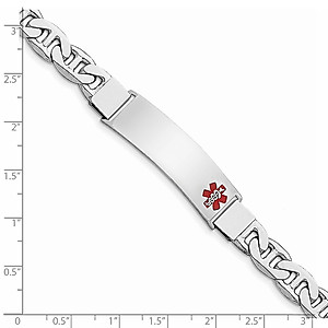 Solid 925 Sterling Silver Enamel RN Registered Nurse Caduceus Symbol Medical ID Emergency Alert Bracelet Anchor Mariner Link Engravable Identification Name Bar Tag - with Secure Lobster Lock Clasp 8"