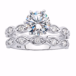 PalmBeach 18k Gold-Plated or Platinum-Plated Sterling Silver Two Tone Round Cubic Zirconia 2 Piece Bridal Ring Set Size 9